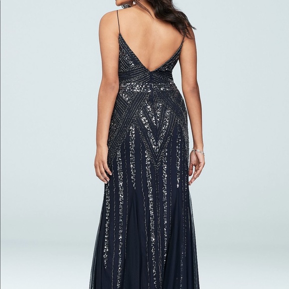 MARINA | Dresses | Marina Navy Deco Beaded Mesh Aline Gown | Poshmark